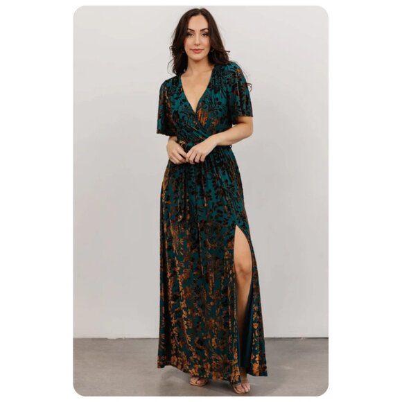 Baltic Born | Dresses | Baltic Born Bronze Jade Uma Velvet Short Sleeve ...